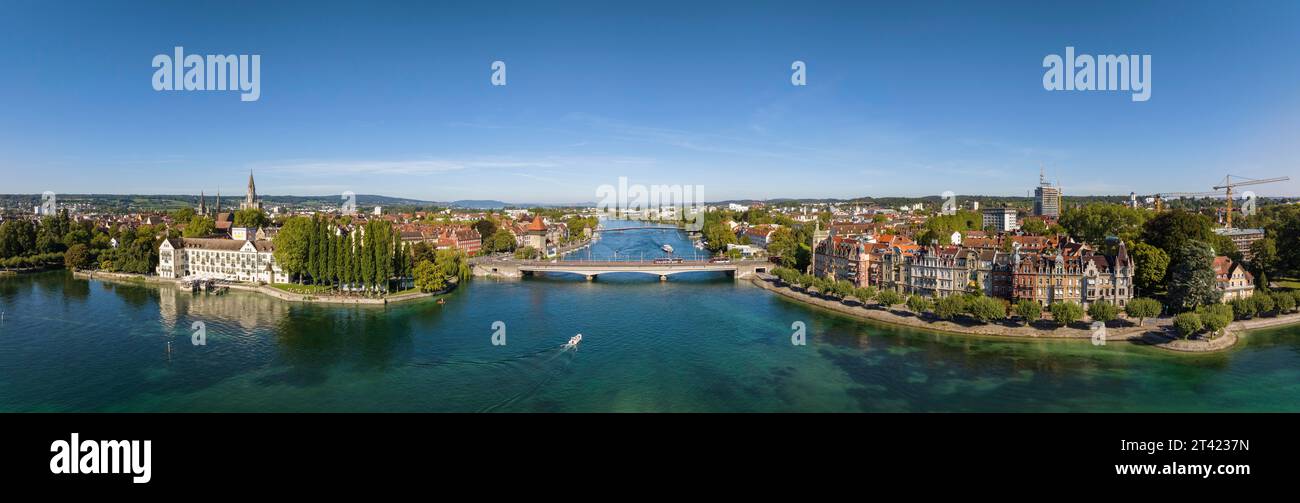 Aerial panorama of Lake Constance and the Seerhein, also Rhine funnel ...