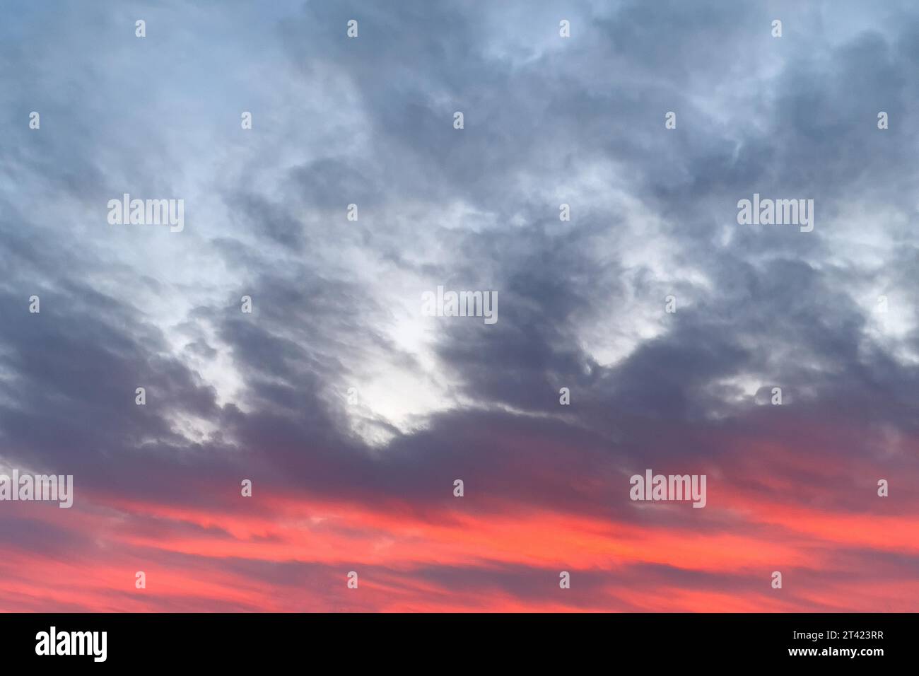 In the lower third of the photo coloured red evening sky at dusk with ...