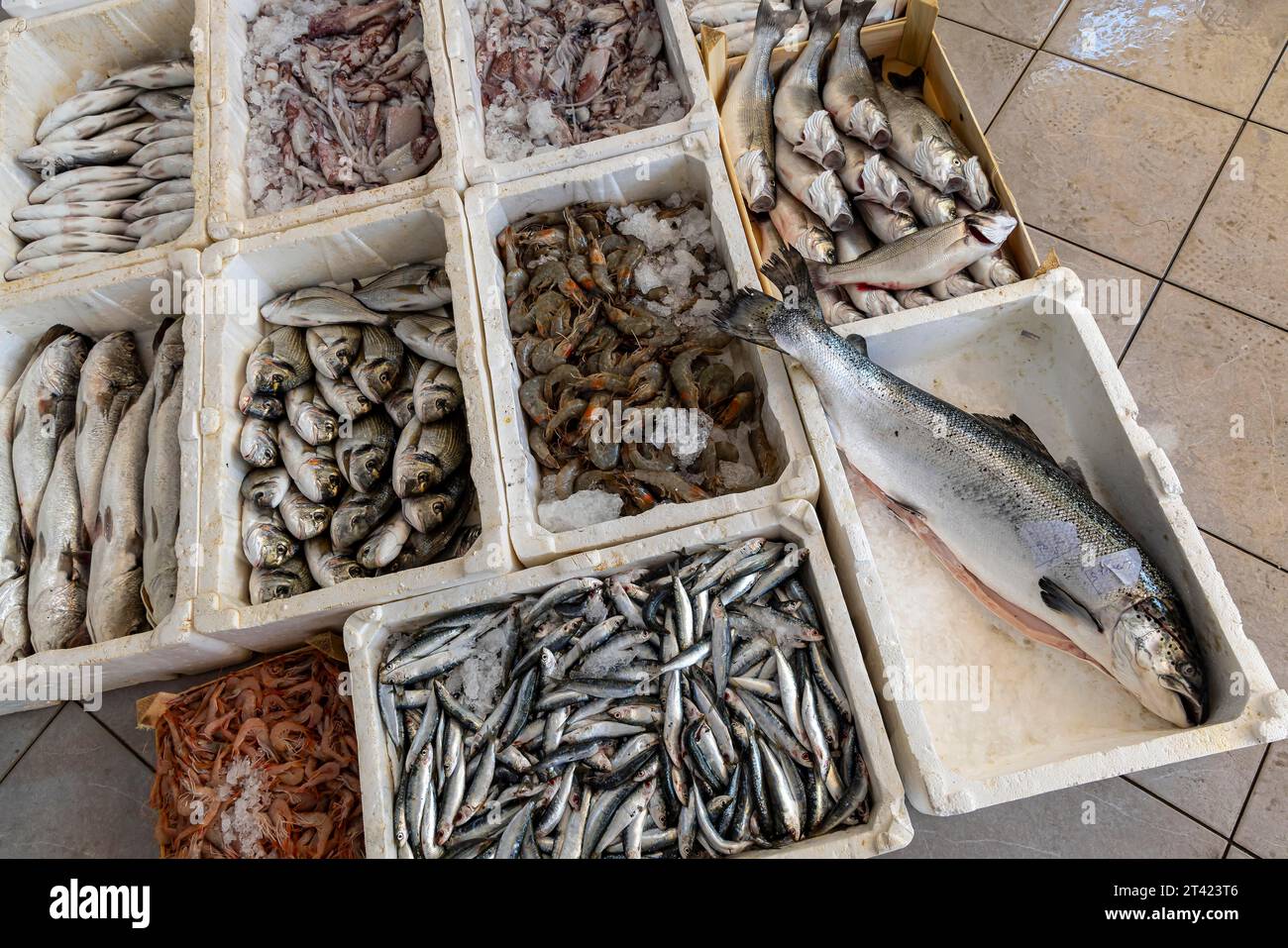 Kusadasi fish market, fishermen sell their fish freshly caught in the ...