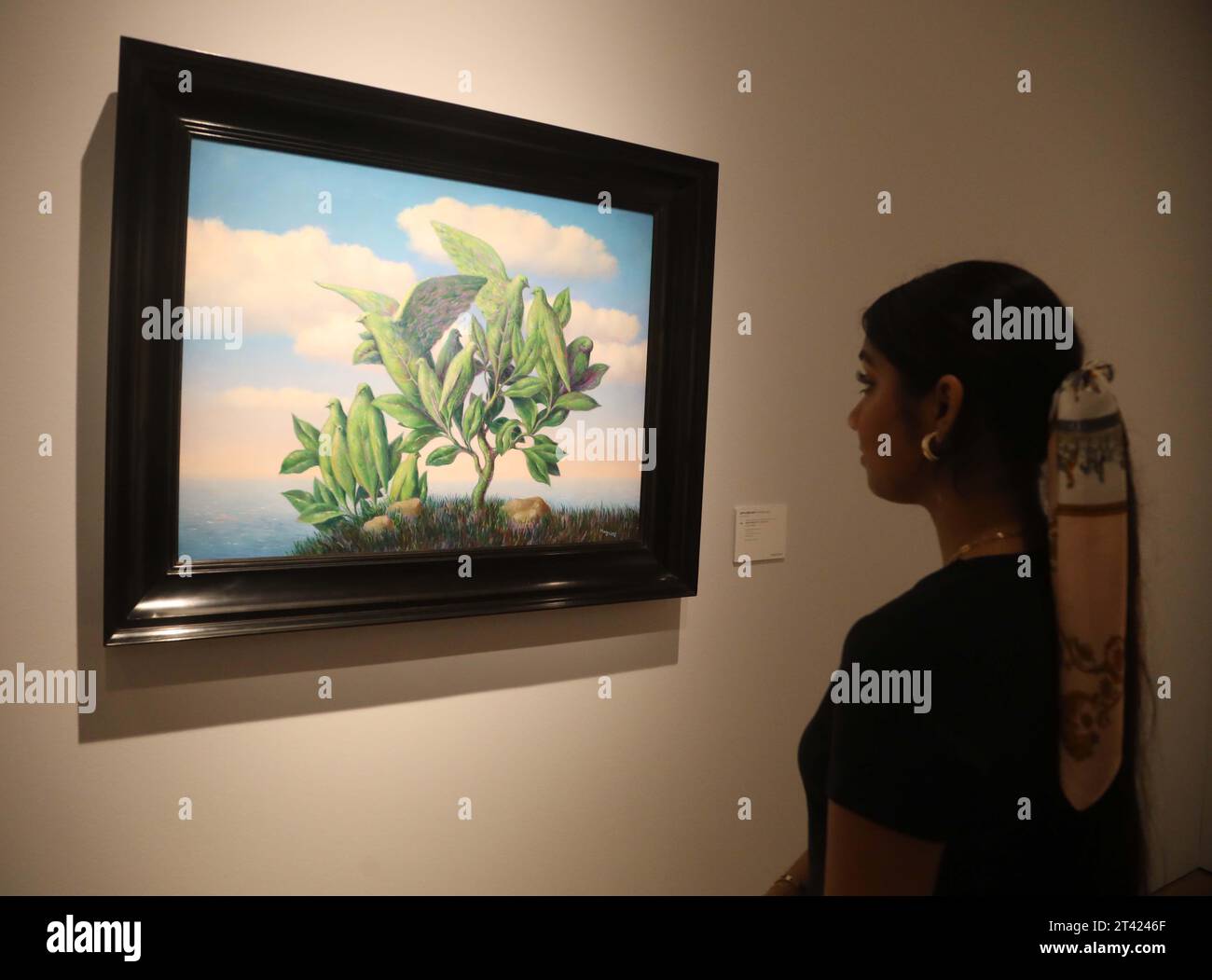 New York, New York, USA. 27th Oct, 2023. A woman looks at Rene Magritte ...