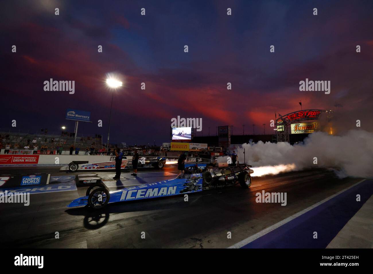 LAS VEGAS, NV - OCTOBER 27: Jet cars race down the track at sunset ...