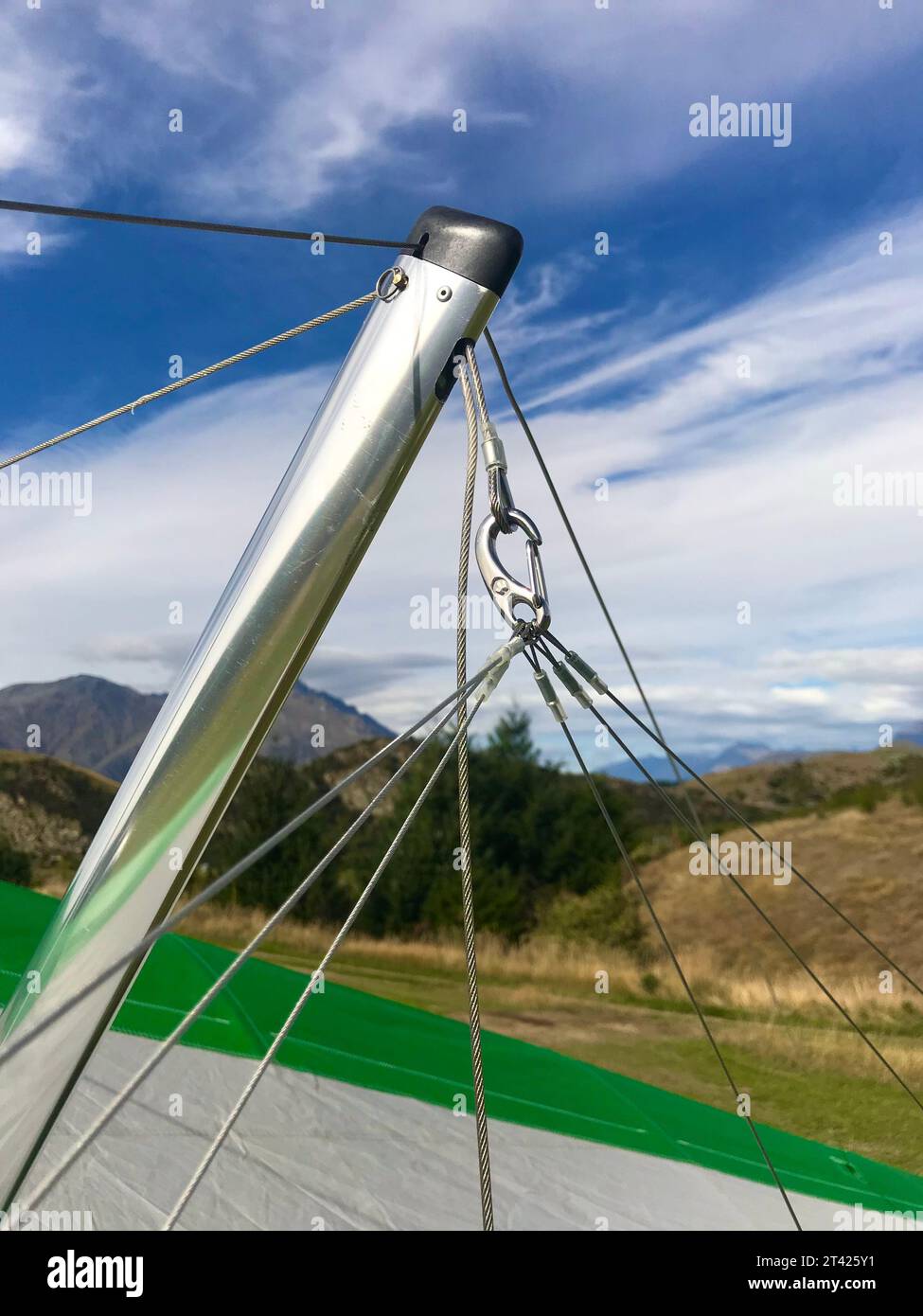 A close-up of a hang glider's rigging of mask in Queensland, Australia ...