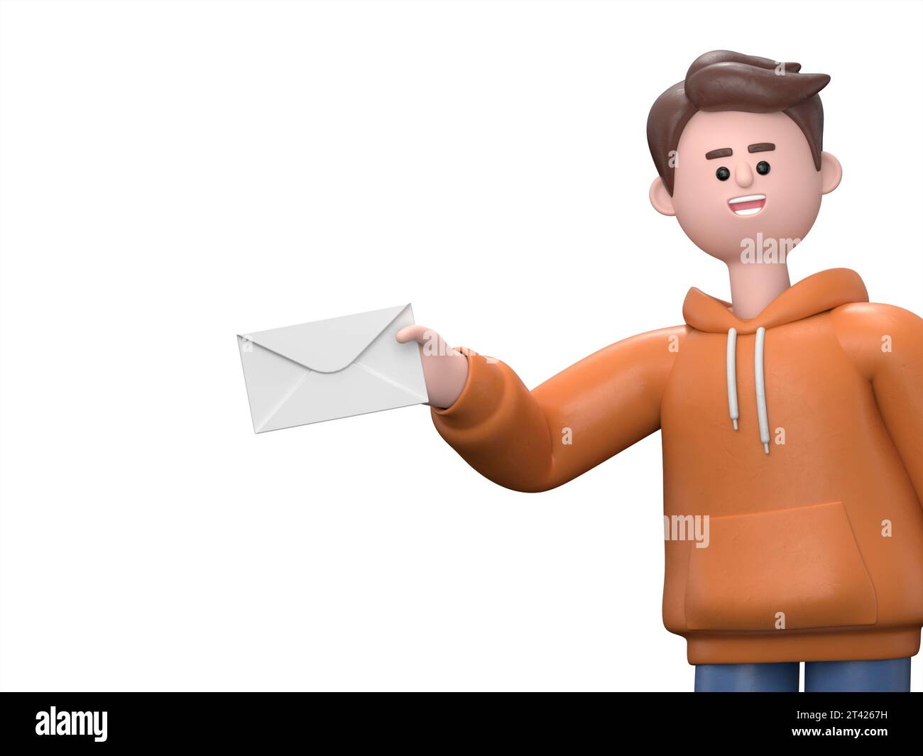 3D illustration of male guy Qadir holding envelope, 3D rendering on ...