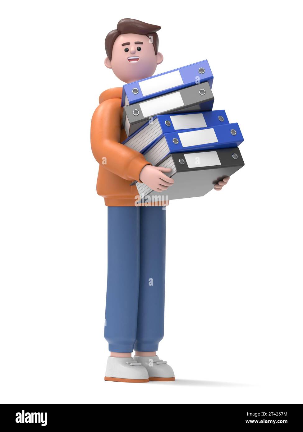 3D illustration of male guy Qadir overworked with a lot of files, 3D ...