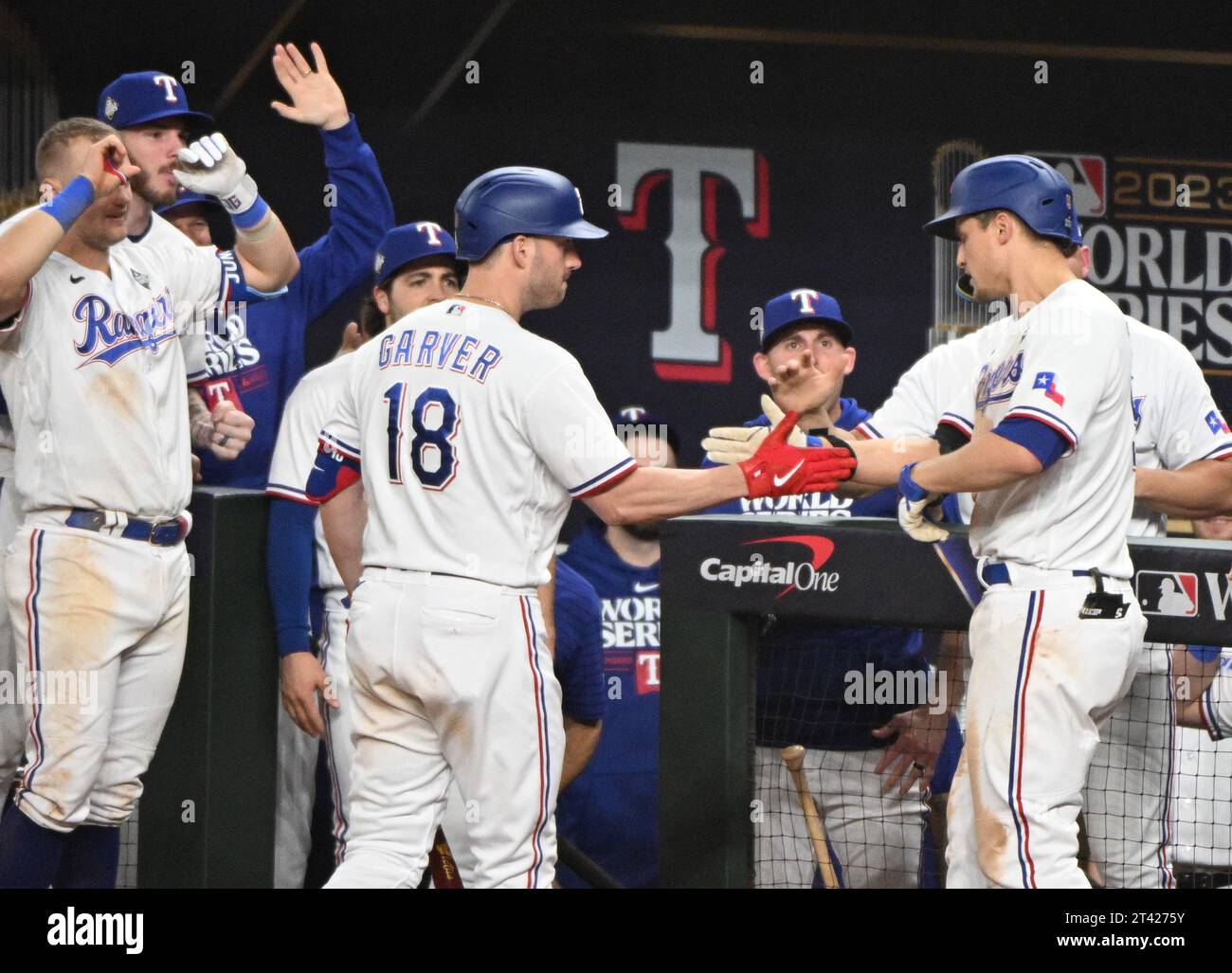 Arlington, United States. 27th Oct, 2023. Texas Rangers Corey Seager (R ...