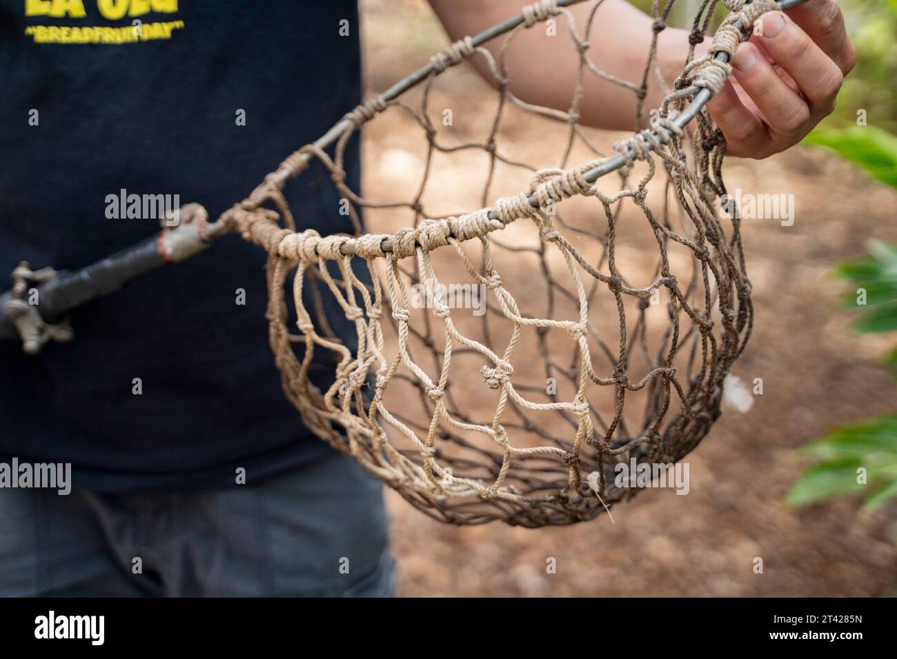 Hokuao Pellegrino holds a net at Noho'ana Farm on Tuesday, Oct. 10 ...