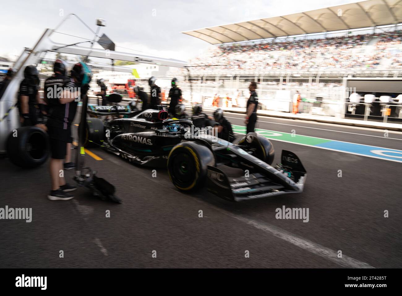 George Russell leaves the pit lane during the second practice, Mexico ...