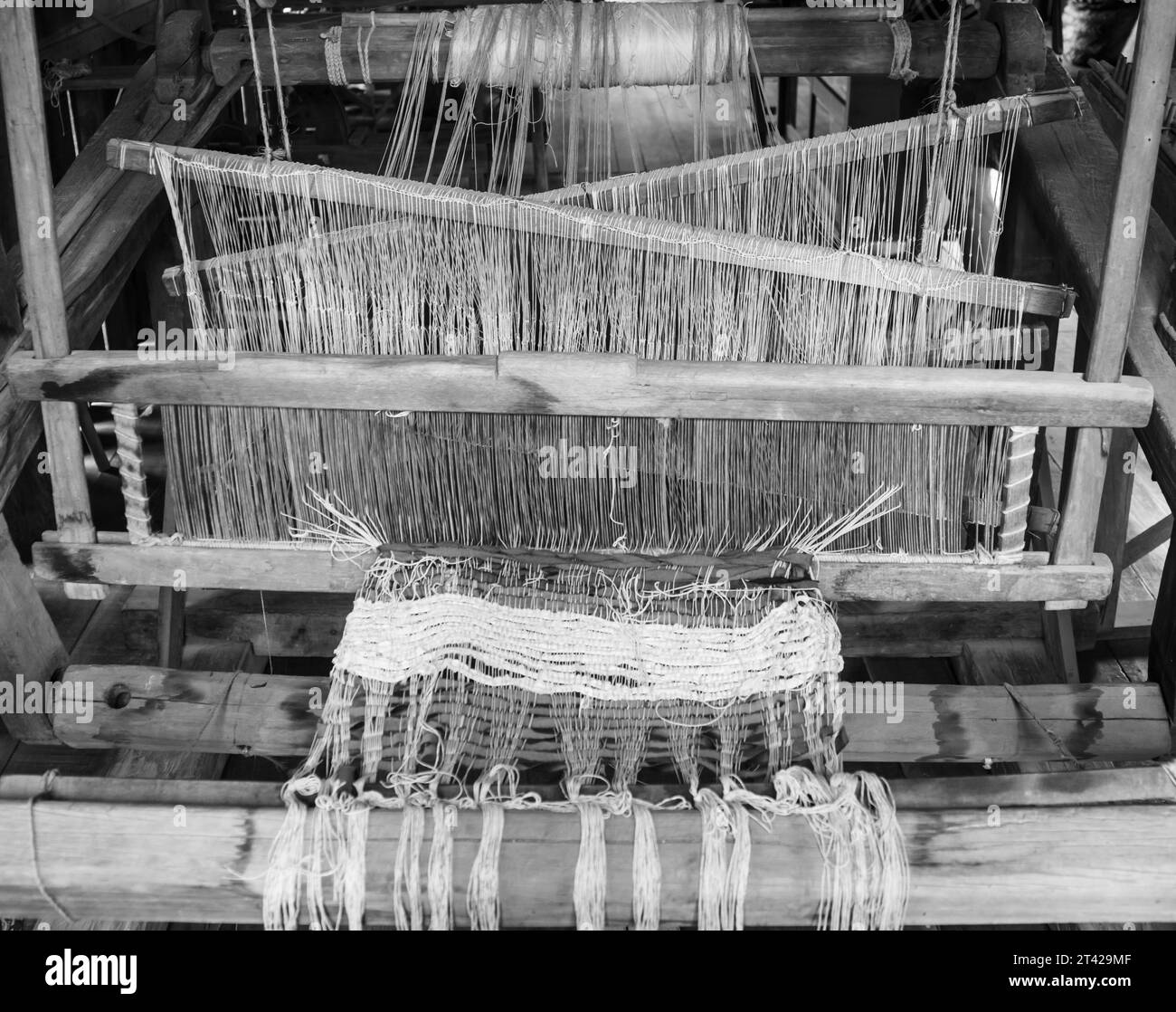 A person is operating a machine that is using intricate weaving ...