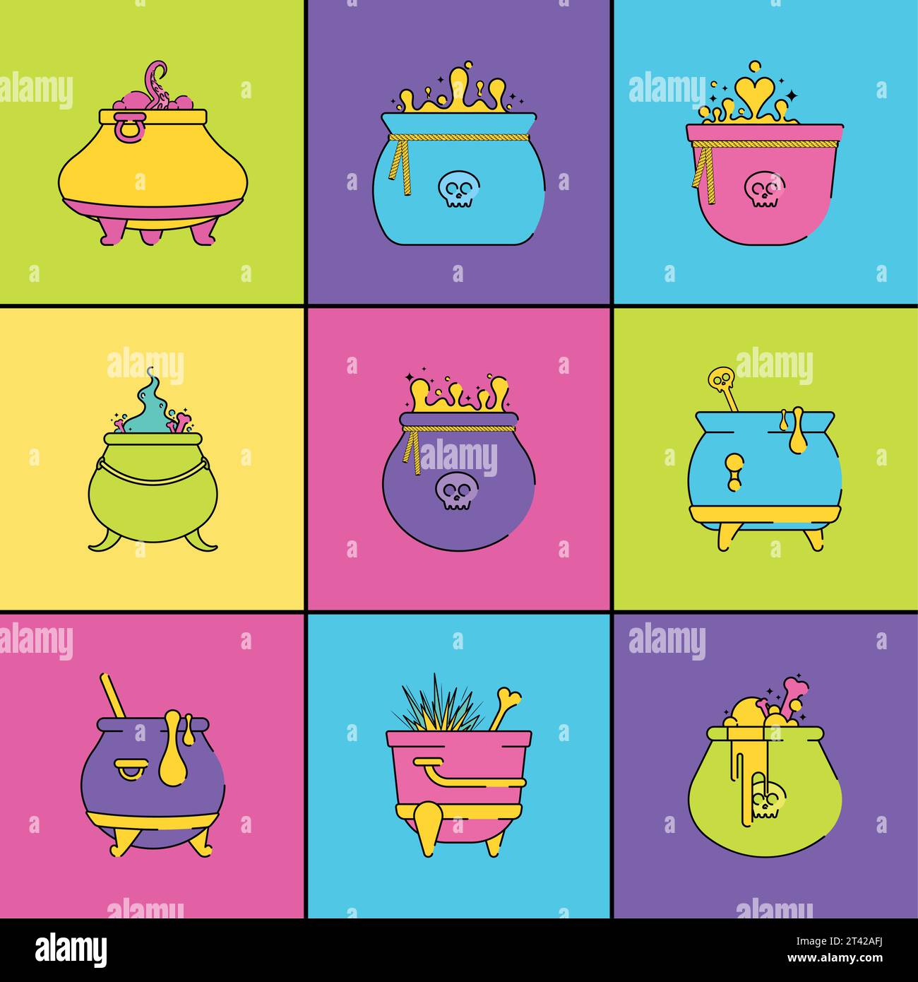 Set of halloween witch cauldron icons Vector Stock Vector Image & Art ...
