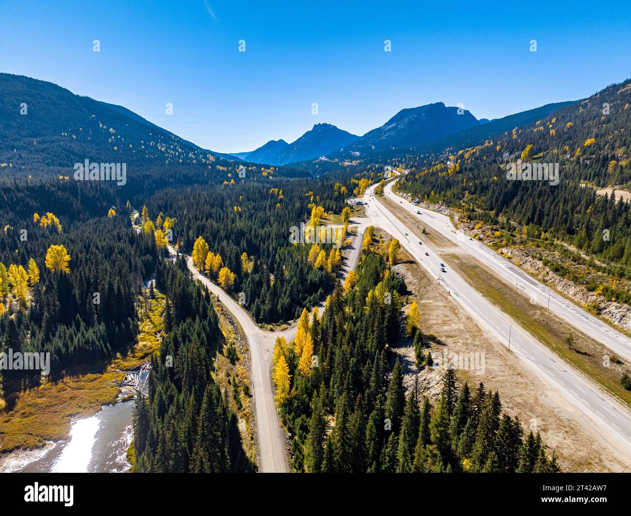 An aerial view of Coquihalla highway in British Columbia, Canada Stock ...