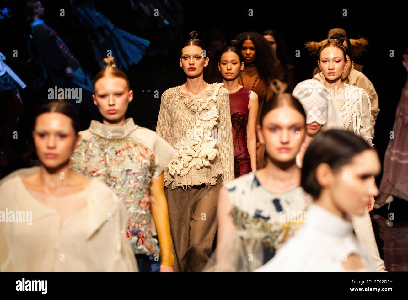 A model walks the runway during Mod'art fashion show at the New Stage ...
