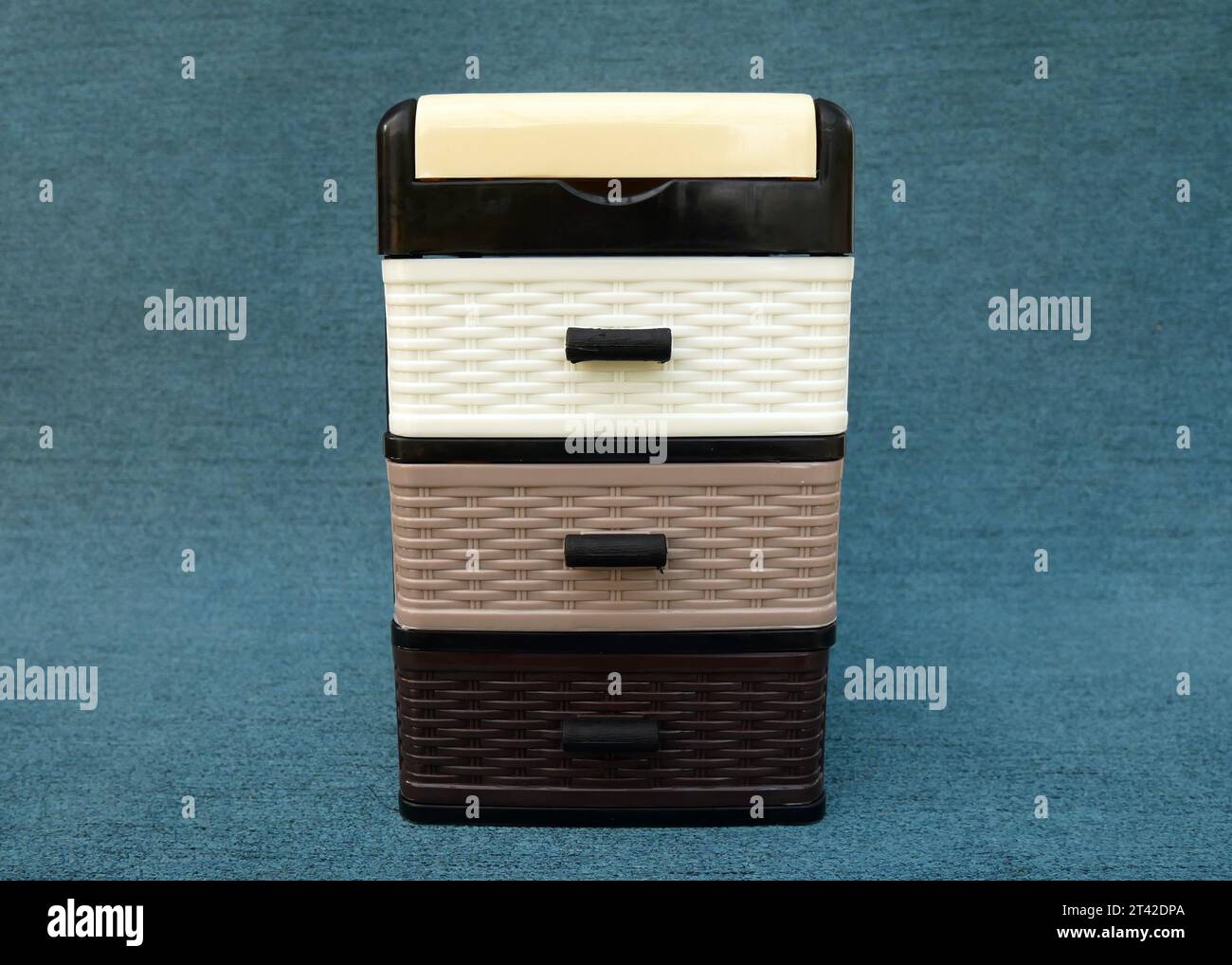 pastel cream office storage plastic box on an isolated white background ...