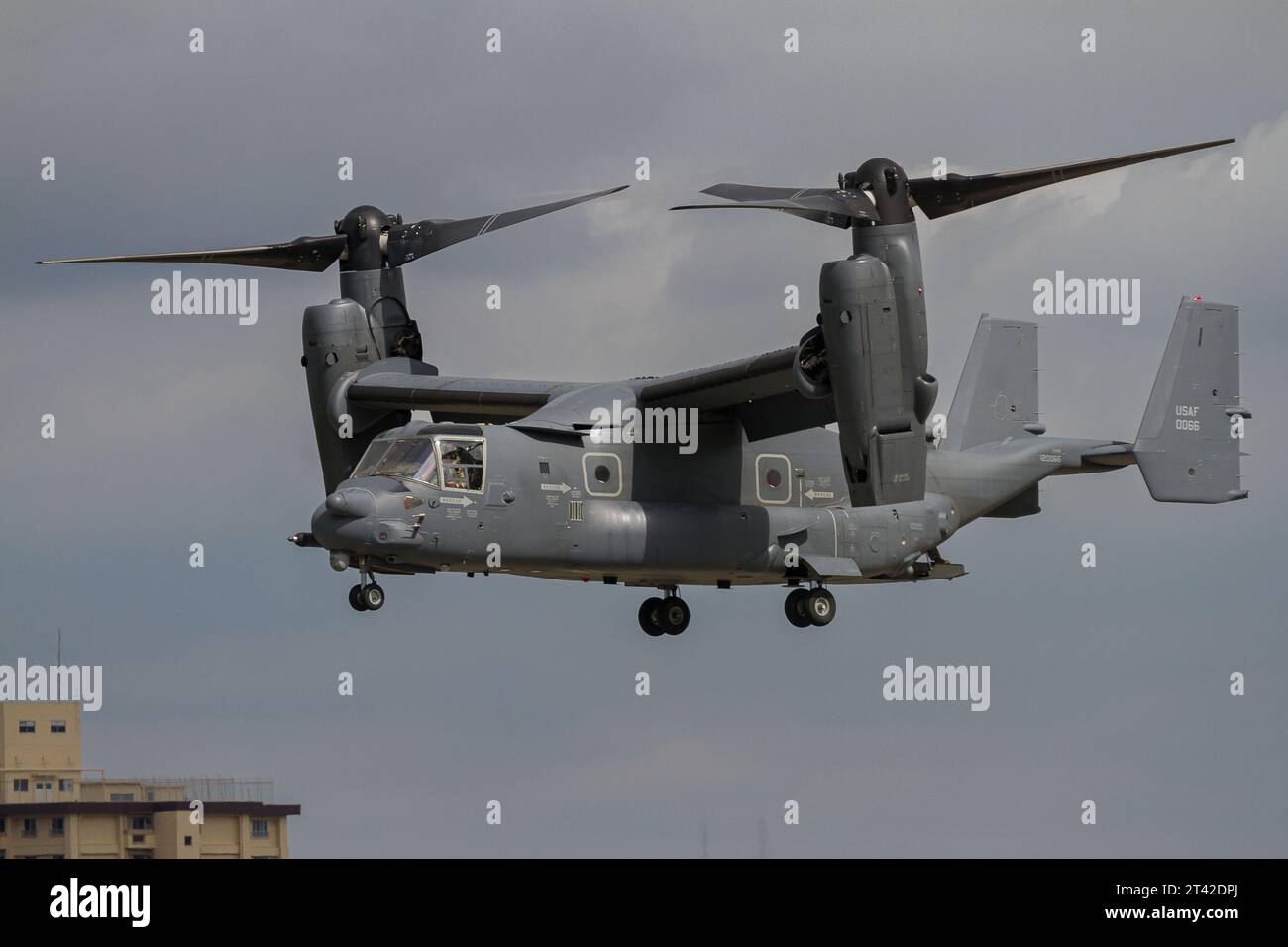 A USAF Bell Boeing V22 Osprey flying at Yokota airbase during the 47th ...