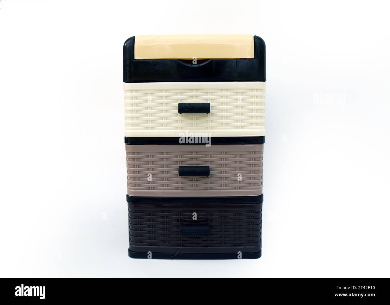 pastel cream office storage plastic box on an isolated white background ...