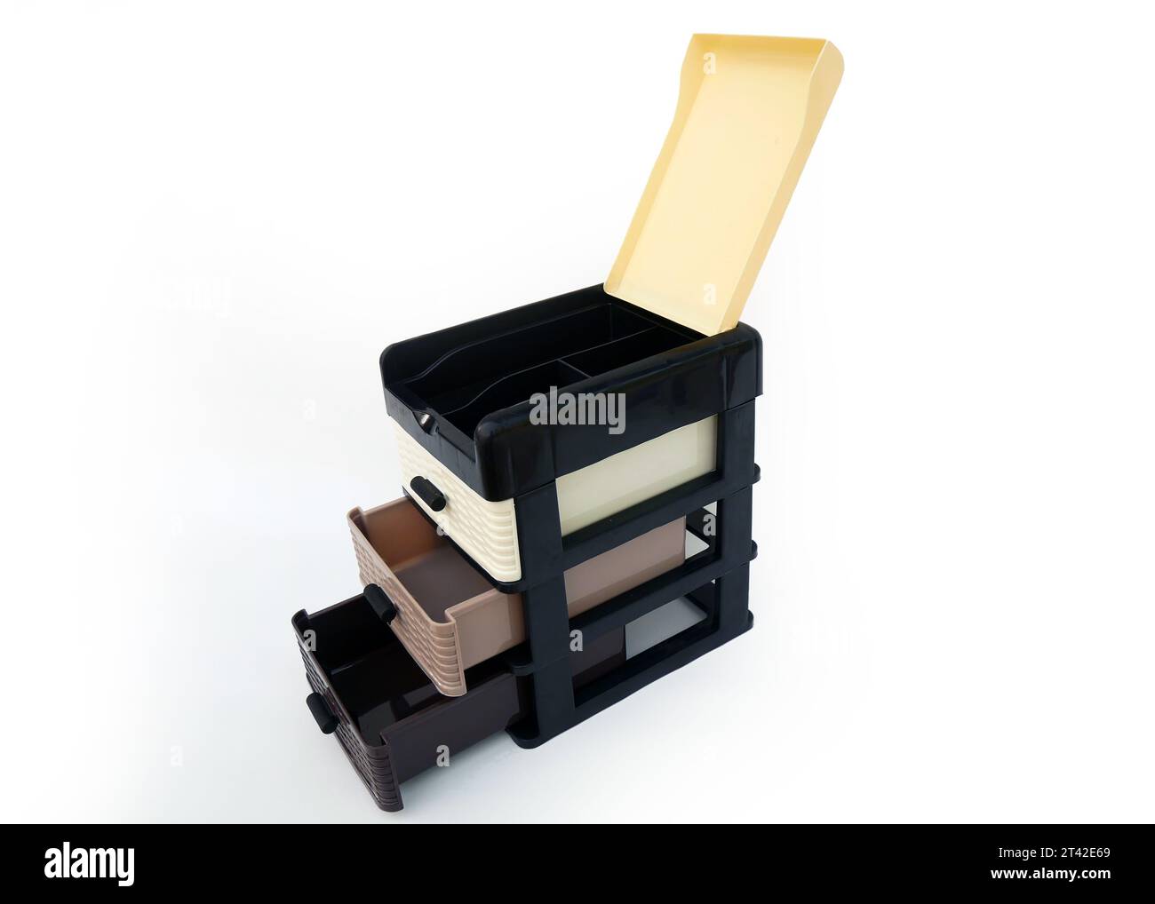 pastel cream office storage plastic box on an isolated white background ...