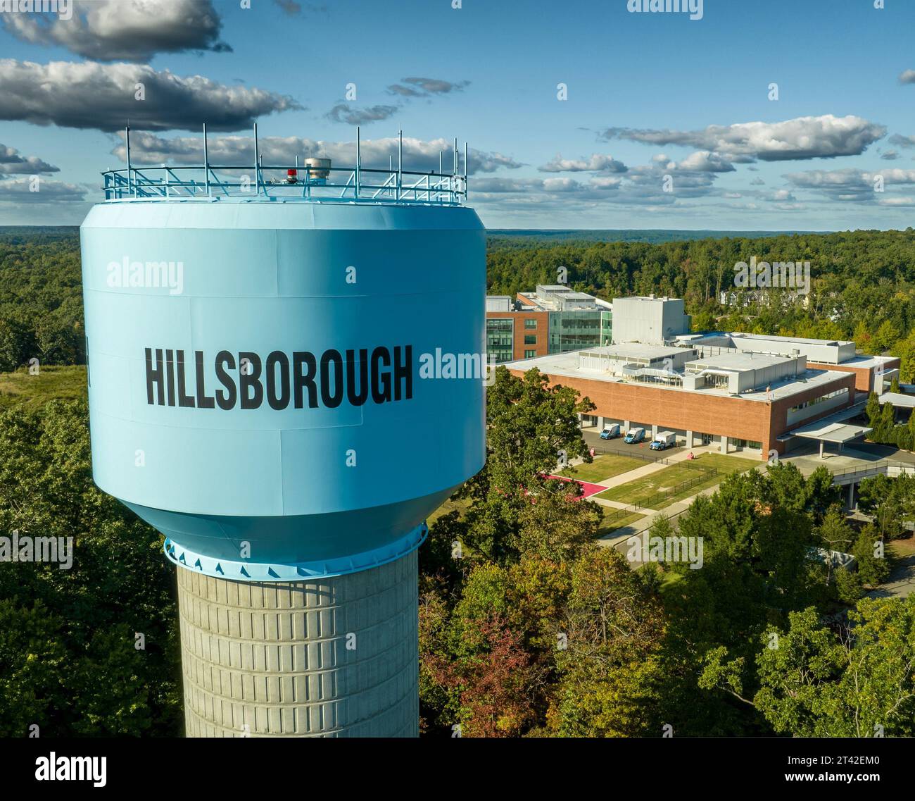 A picturesque view of the Hillsborough Water Tower and green university ...