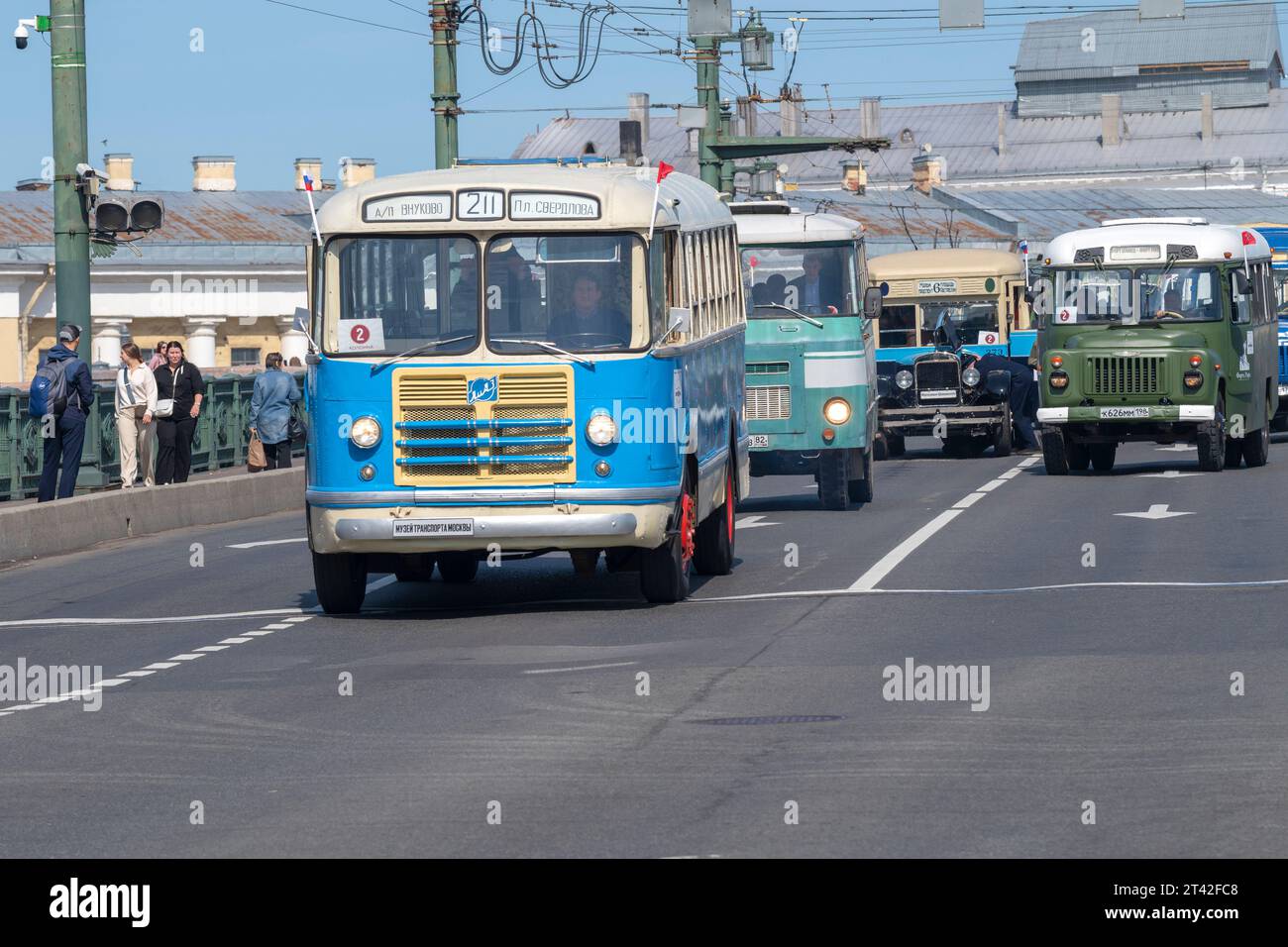 SAINT PETERSBURG, RUSSIA - MAY 20, 2023: Bus ZIL-158V in a convoy of ...