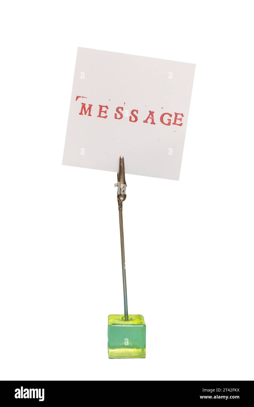 the word Message printed on a reminder on a transparent background ...