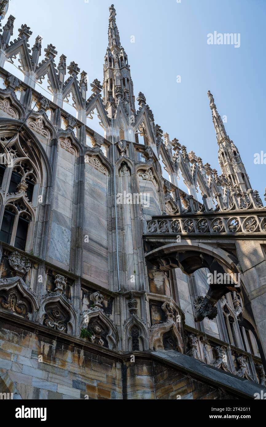 Milan Cathedral side view from the rooftop walkway of the columns ...