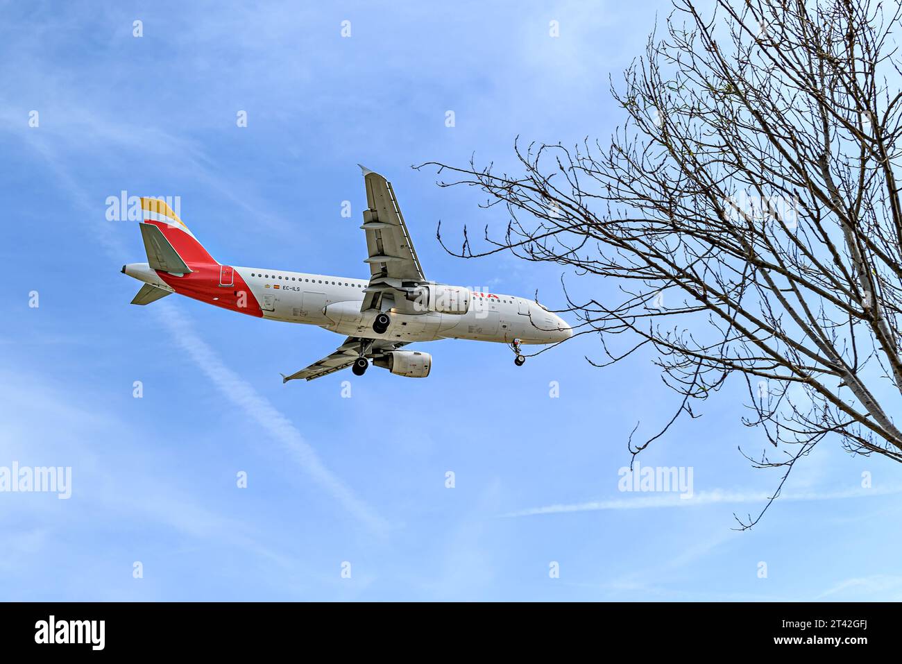 Barcelona, Spain; April 10, 2023: Airbus A320 plane of the Iberia ...