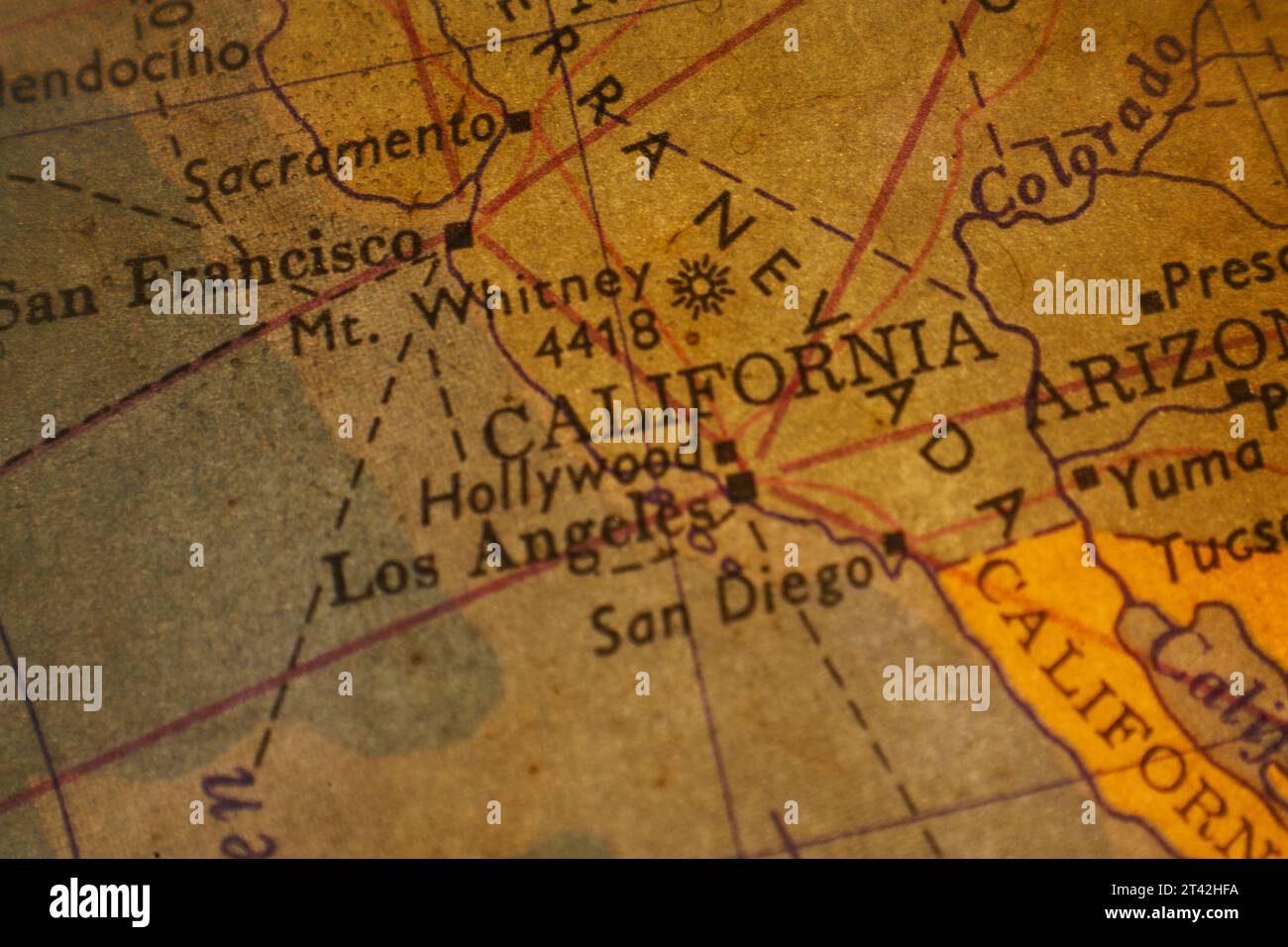 A detailed yellow map of the United States of America, with California ...