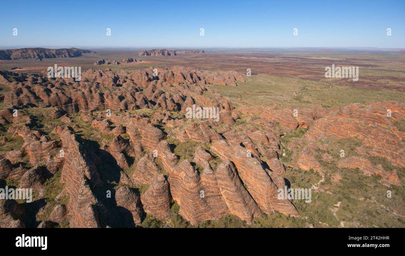 Wide angle aerial view of the famous beehive domes of the Bungle Bungle ...