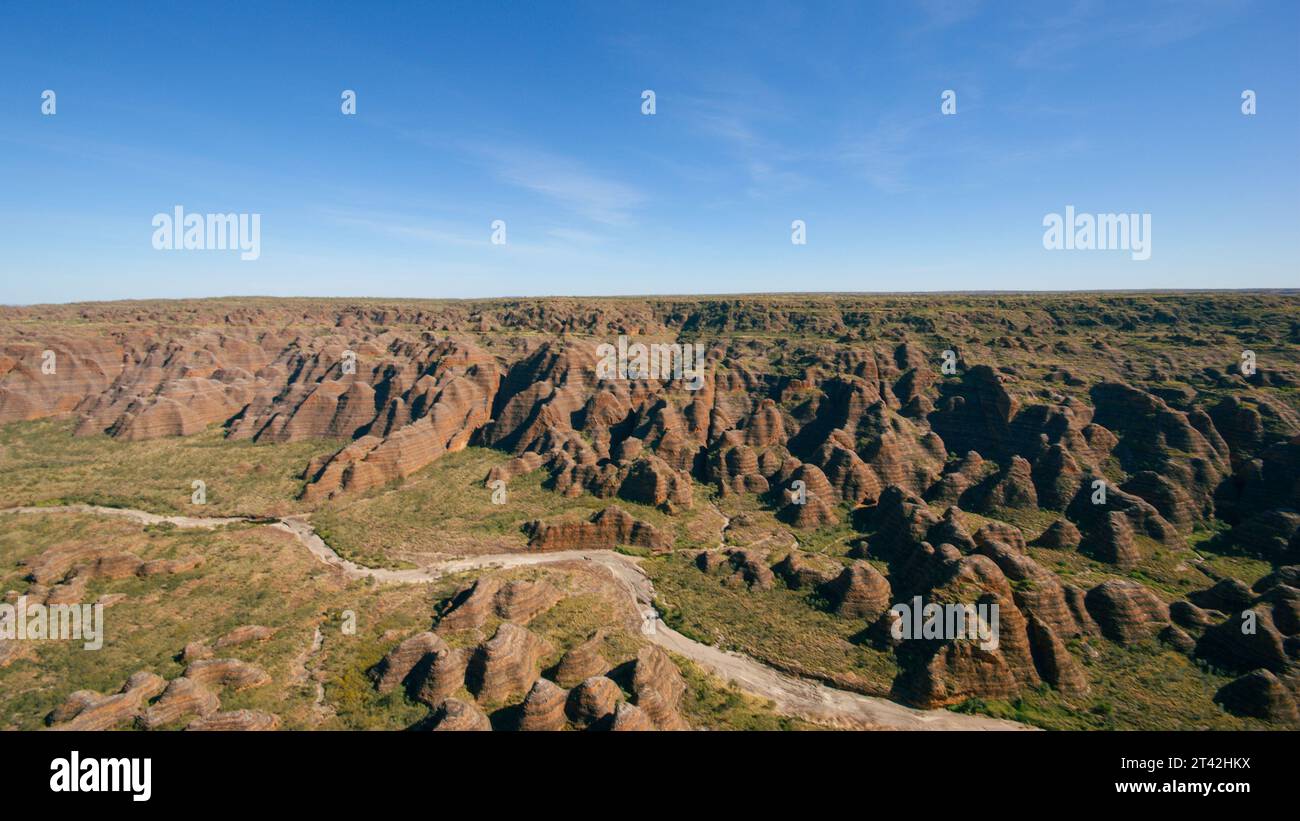 Aerial view of the famous beehive domes of the Bungle Bungle ranges ...