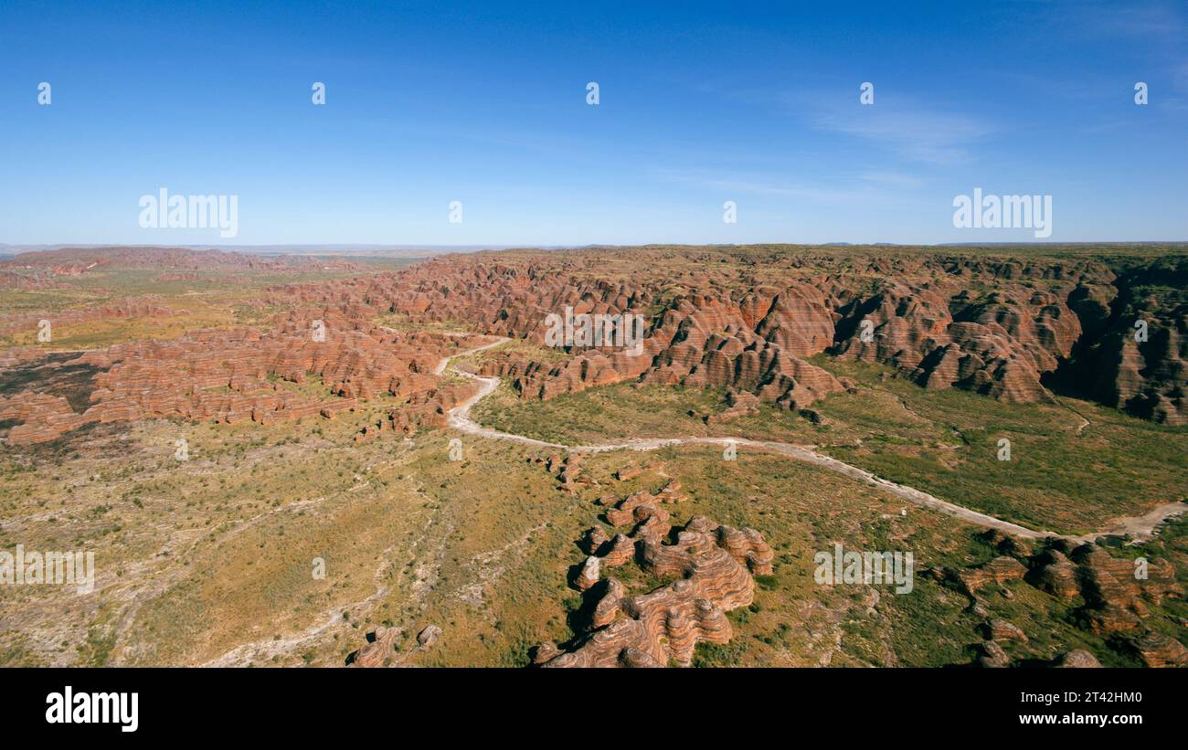 Wide angle aerial view of the famous beehive domes of the Bungle Bungle ...