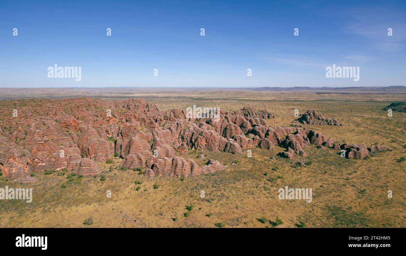Wide angle aerial view of the famous beehive domes of the Bungle Bungle ...