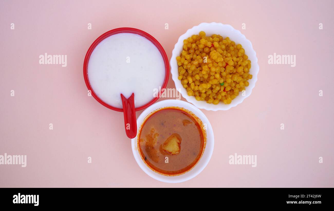 Indian food - Puri Bhaji and kheer. North Indian semi dry Potato Spicy ...