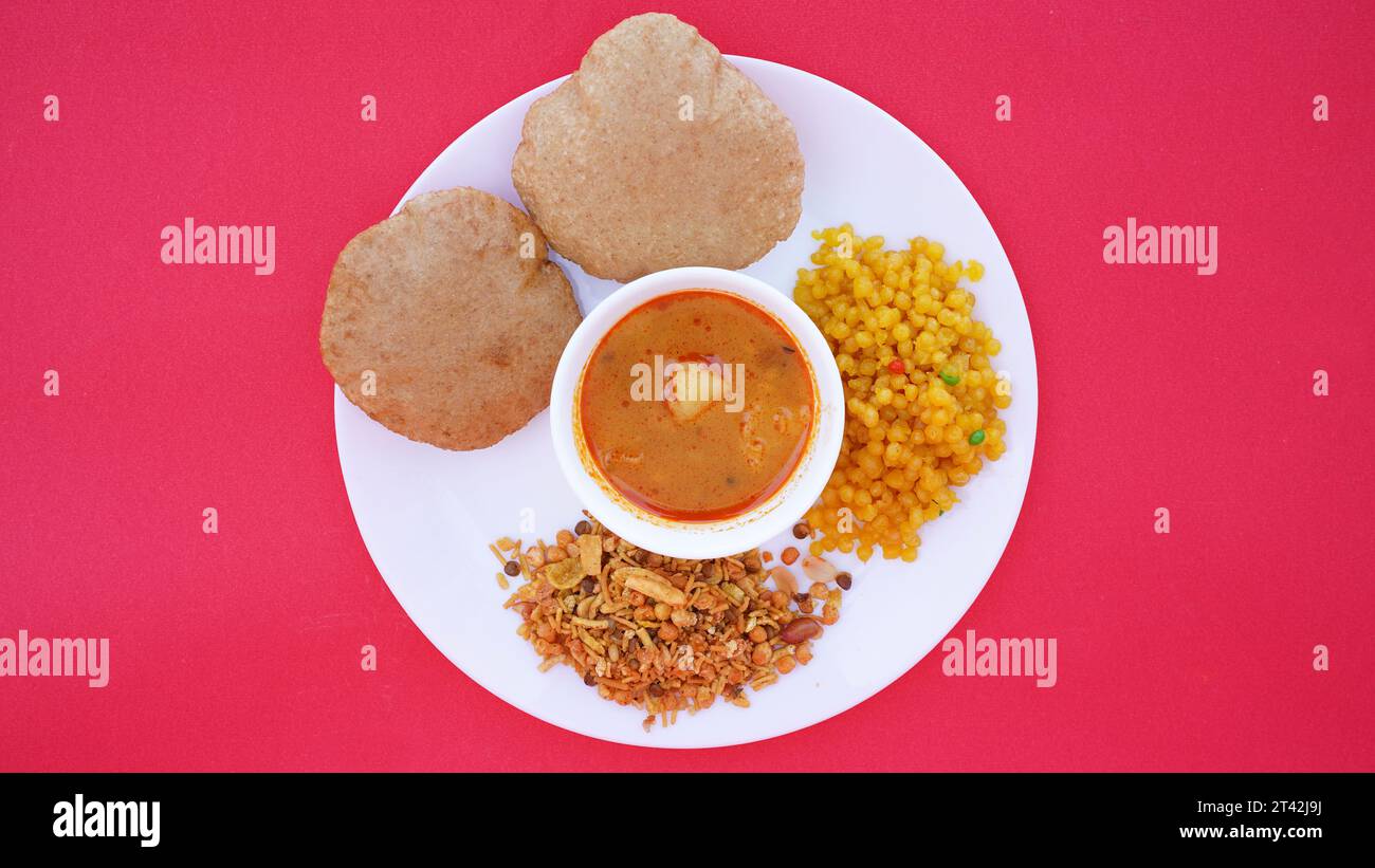 Indian food - Puri Bhaji and kheer. North Indian semi dry Potato Spicy ...