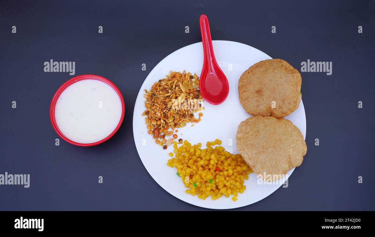 Indian food - Puri Bhaji and kheer. North Indian semi dry Potato Spicy ...