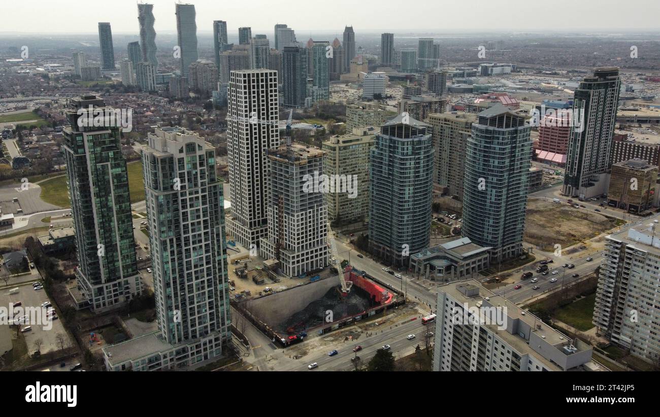 Aerial view of large high-rise buildings in an urban area: Mississauga ...