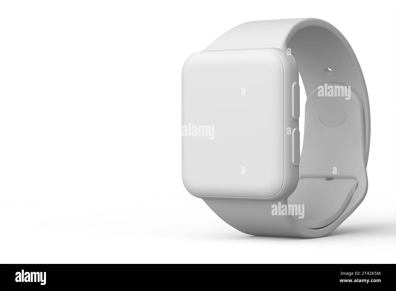 Smart watch with blue leather strap isolated on white monochrome ...