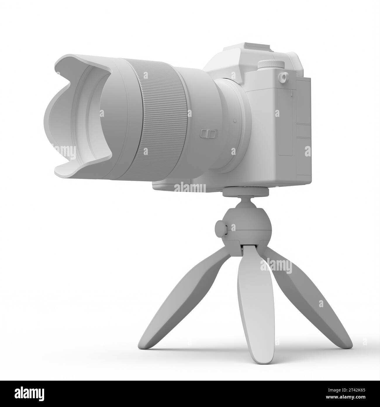 Concept of nonexistent DSLR camera with macro lens and tripod isolated ...