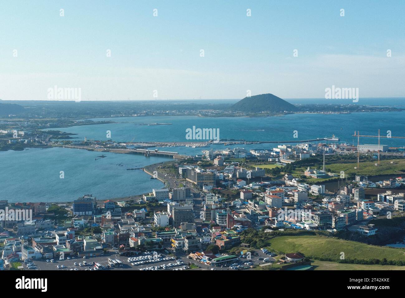 An aerial view of the seaside town of Jeju Island, South Korea Stock ...