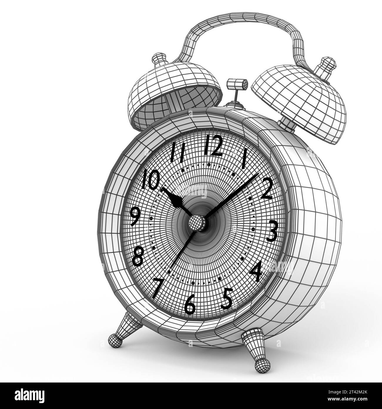 Vintage alarm clock on white background. 3d render concept of layers of ...