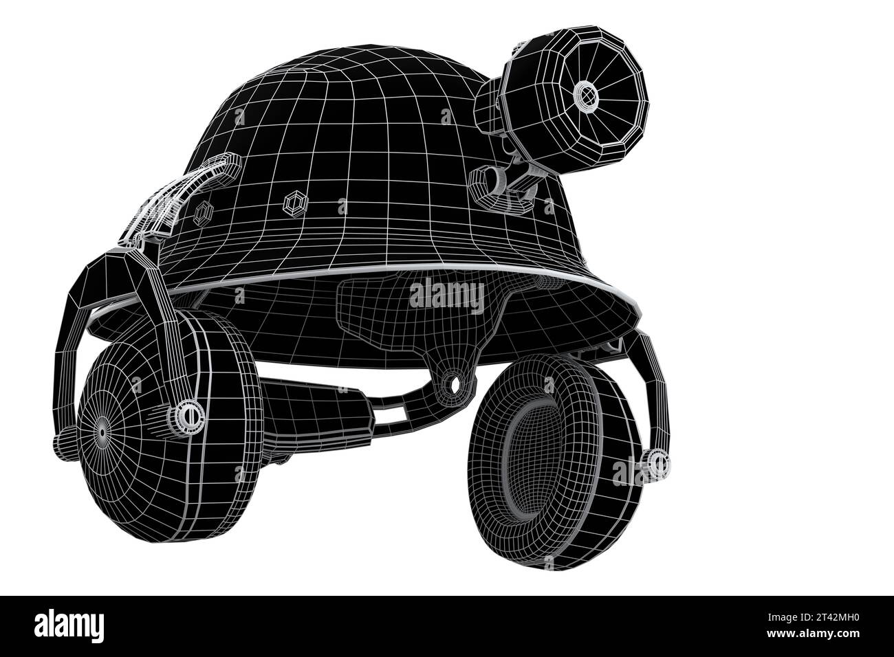 Safety helmet or hard cap with flashlight and earphones muffs isolated ...