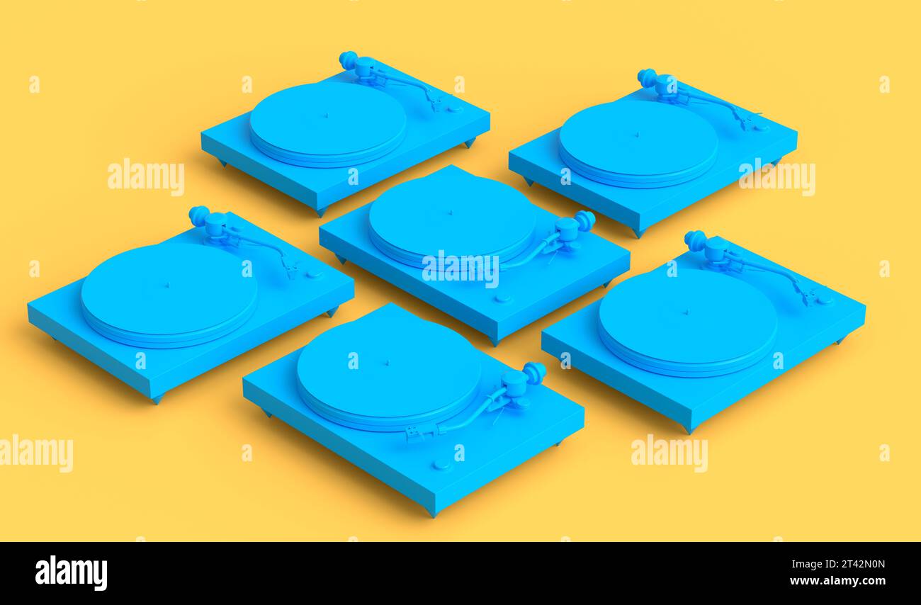 Set of vinyl record player or DJ turntable with retro vinyl disk on ...