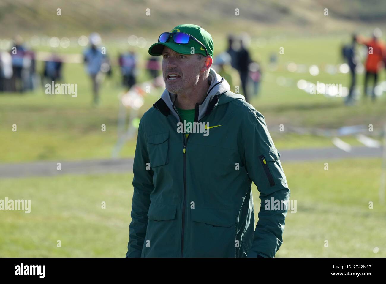 Oregon Ducks coach Jerry Schumacher reacts during the Pac-12 Cross ...