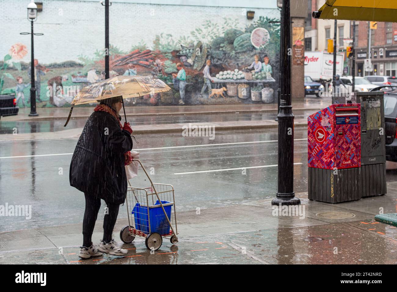 Urban scene from Toronto on a rainy day during late April in Ontario ...