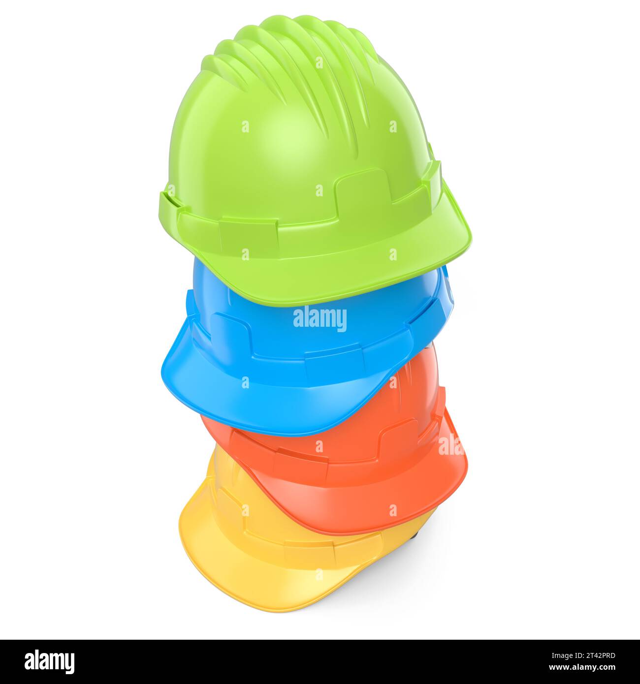 Stack of safety helmets or hard caps on white background. 3d render and ...