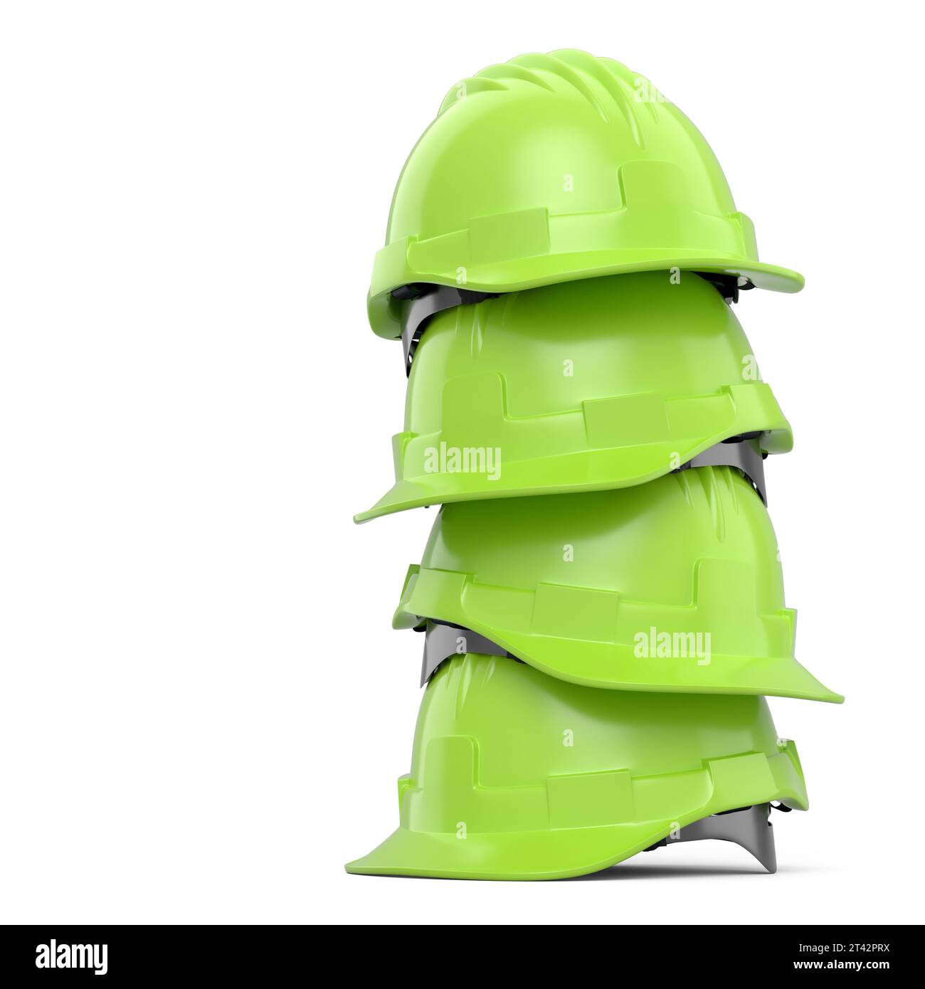 Stack of safety helmets or hard caps on white background. 3d render and ...
