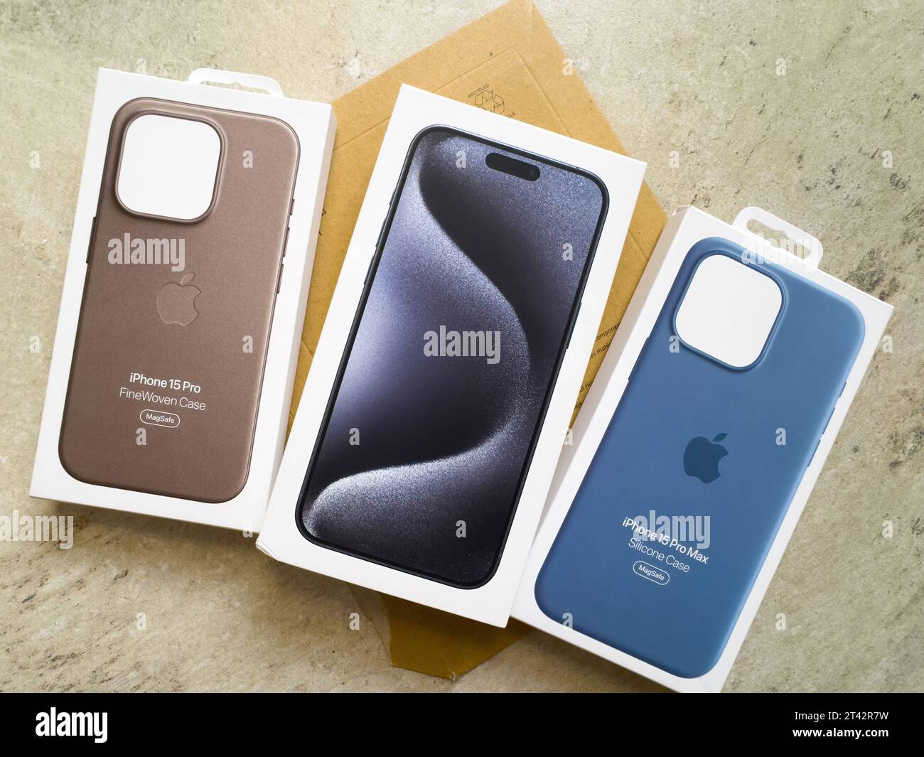 Paris, France - Sep 28, 2023: unboxing display of Apple Computers' new ...