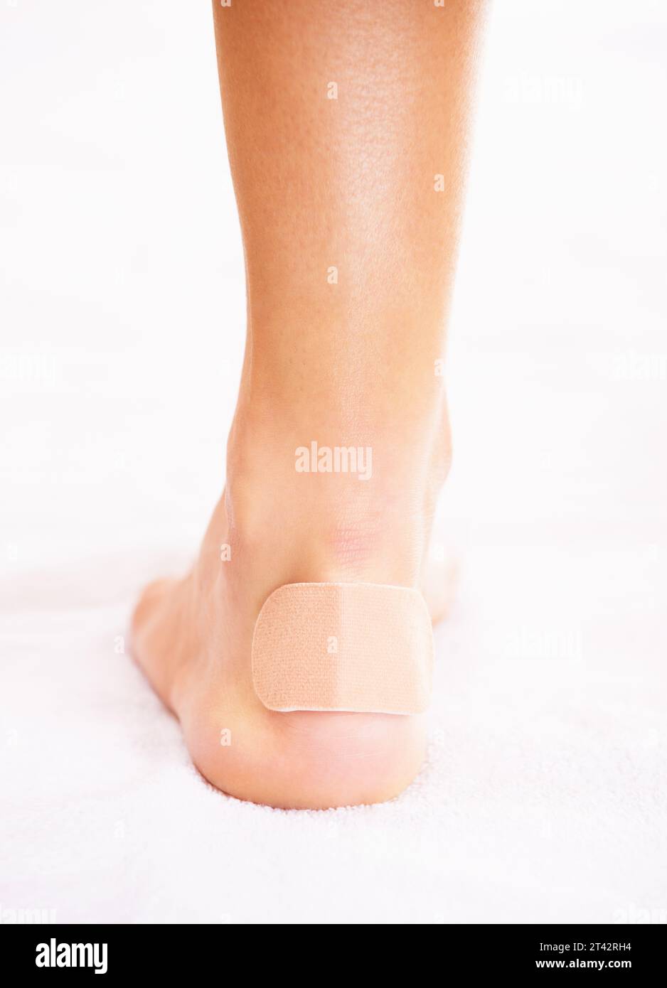 Closeup of person with injury, foot and plaster, skin and wound with ...