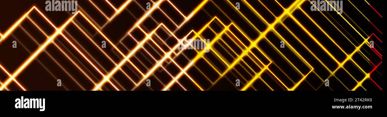 Bright orange glowing neon lines abstract technology banner. Futuristic ...
