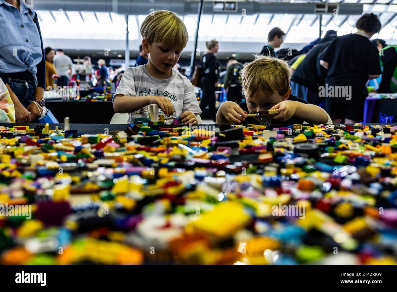 Canberra, Australia. 28th Oct, 2023. Children build bricks at the ...