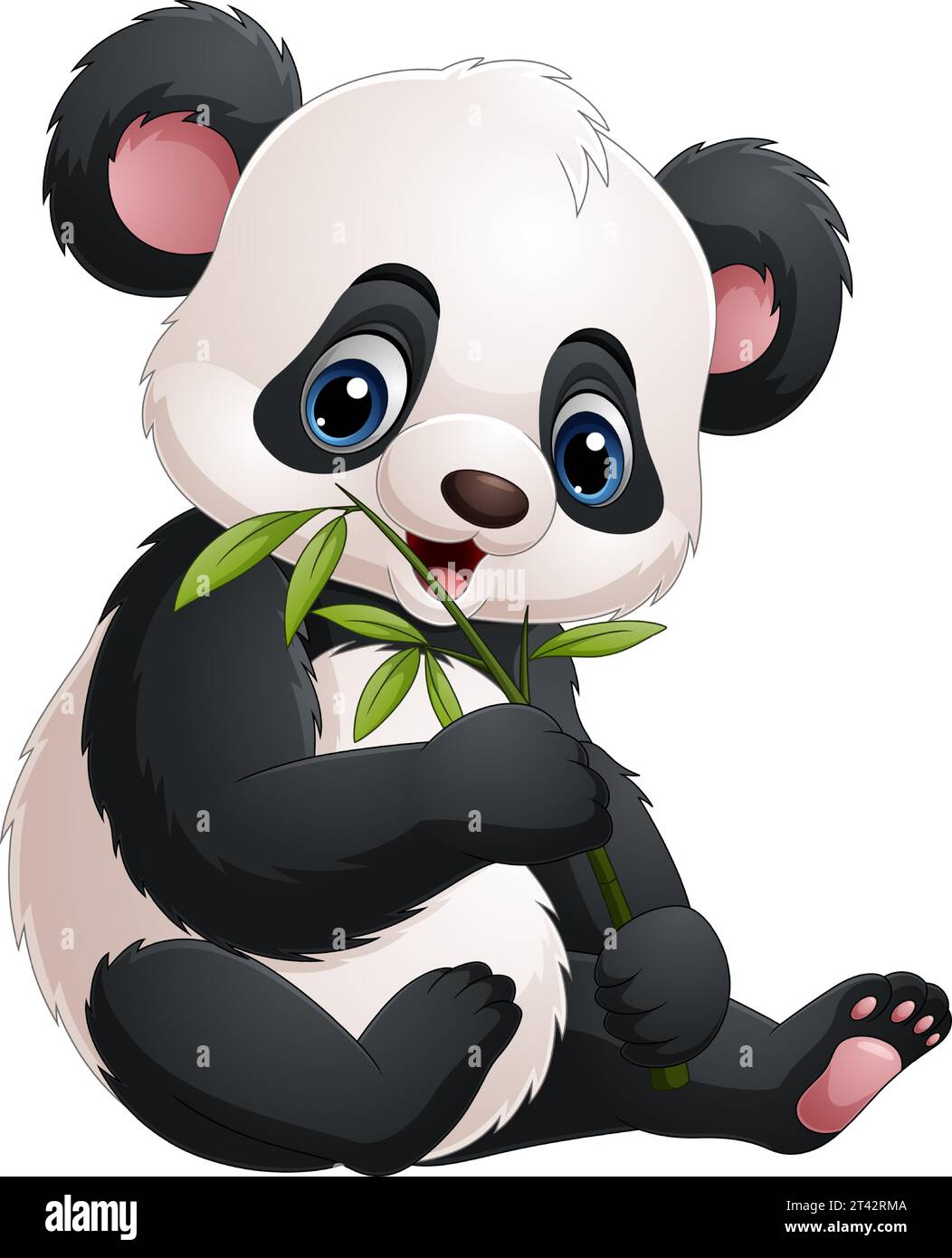 Cartoon funny panda eating bamboo leaves Stock Vector Image & Art - Alamy