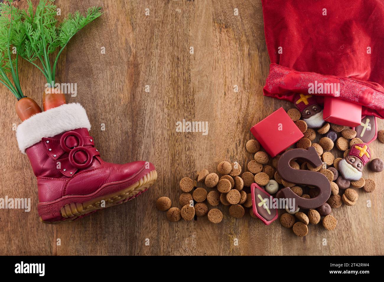 Dutch holiday Sinterklaas background. Children shoe with carrots ...