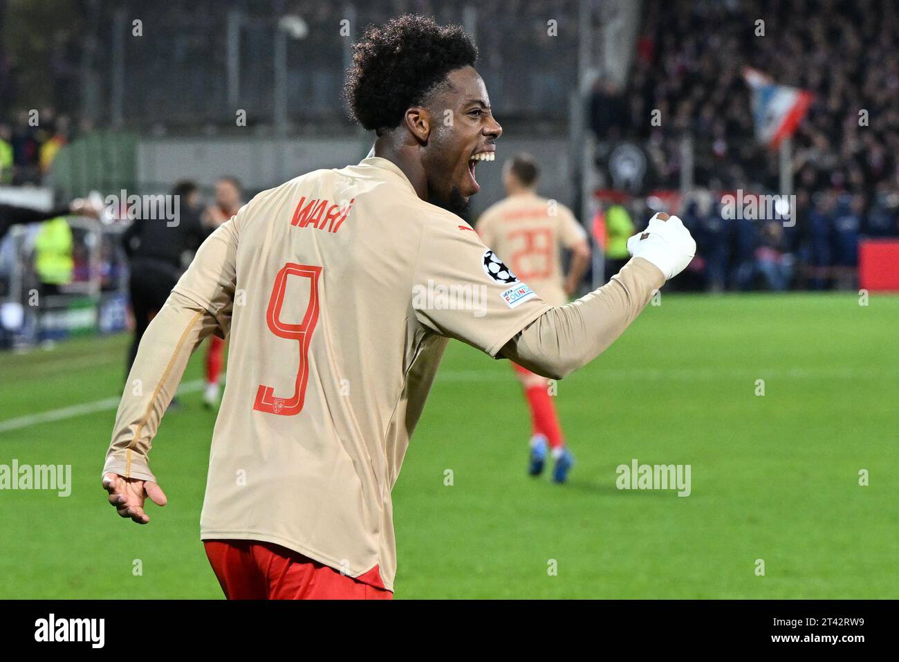 Lens, France. 24th Oct, 2023. Elye Wahi (9) of RC Lens celebrates with ...
